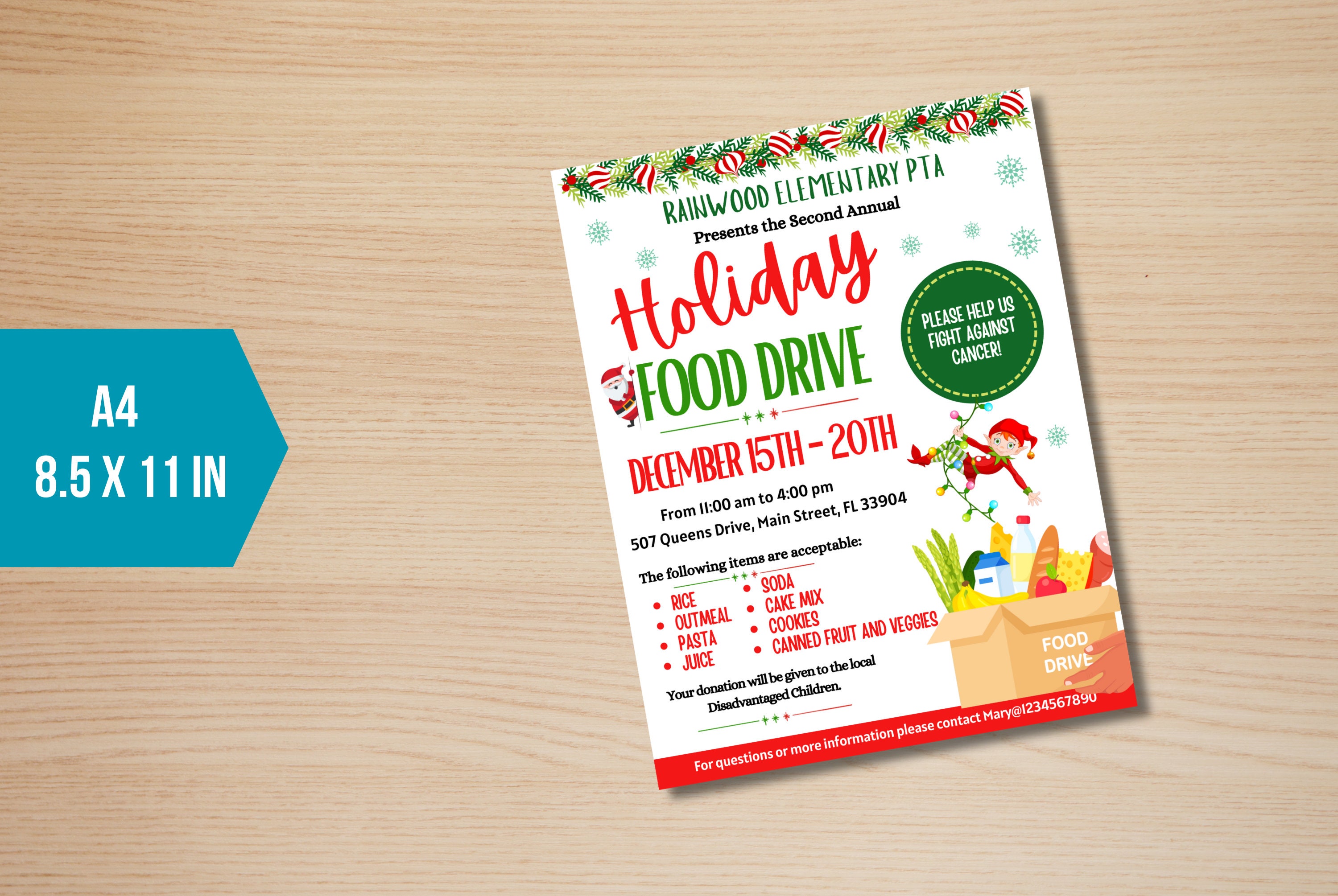 EDITABLE Holiday Food Drive Flyer, School Church Fundraiser Invite, PTA ...