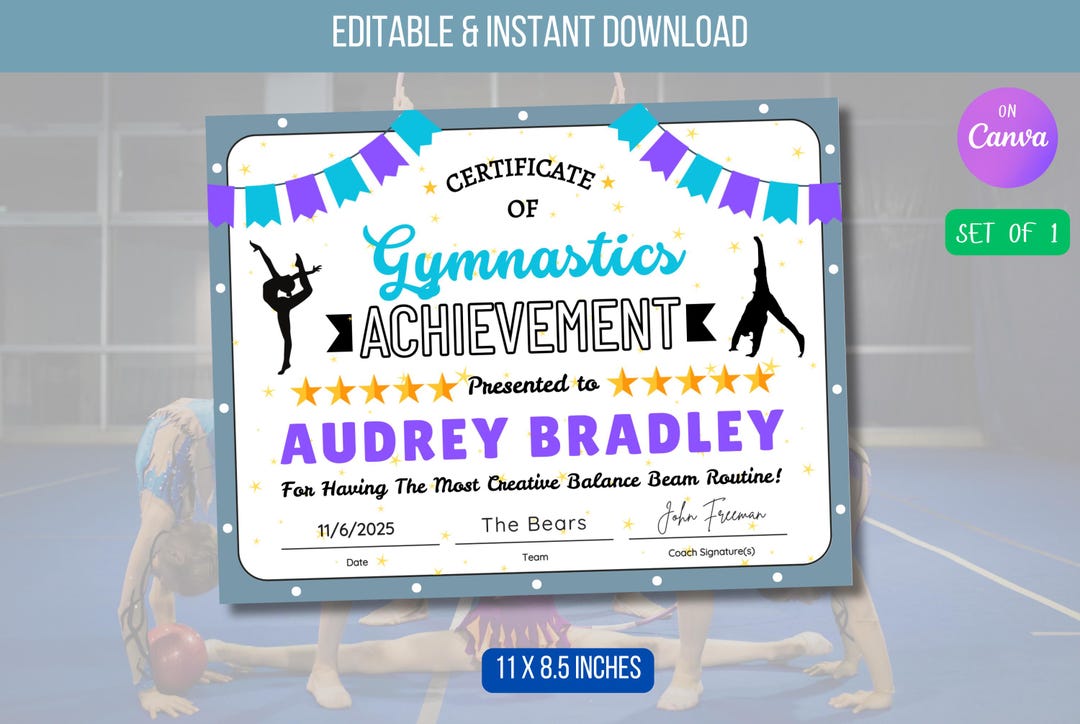 EDITABLE Gymnastics Award Certificate Template, Dance Team ...