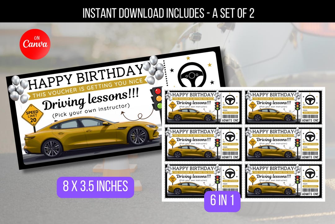 EDITABLE Driving Lesson Gift Voucher, Birthday Surprise Driving School ...