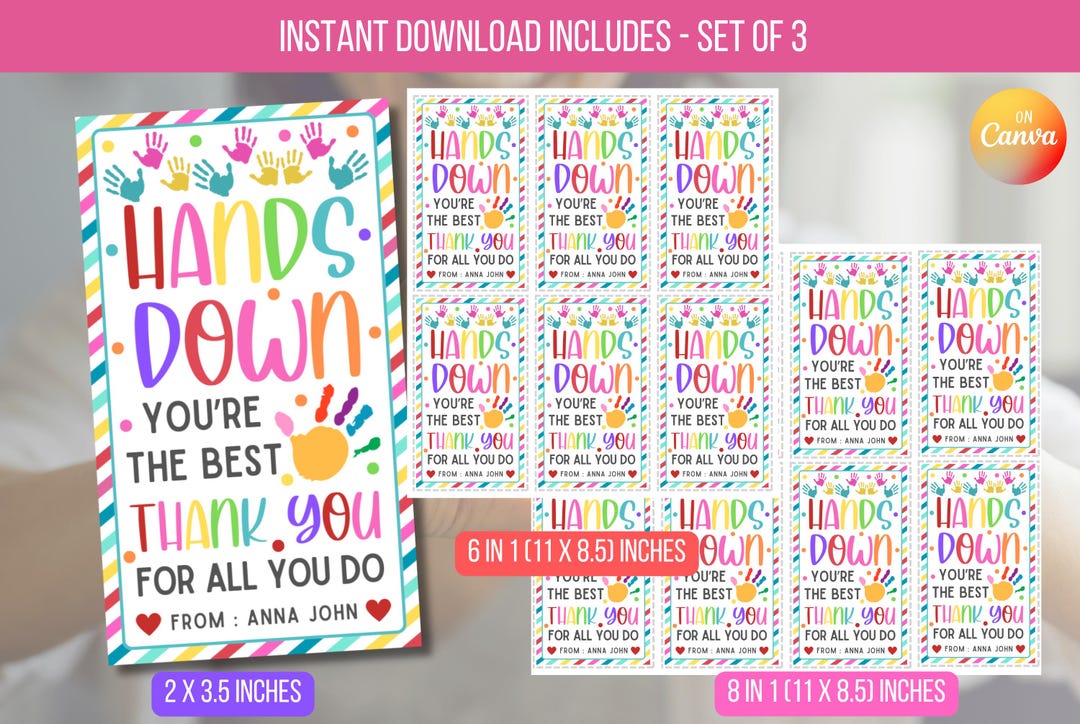 EDITABLE Hands Down You Are the Best Gift Tag, Teacher Appreciation ...