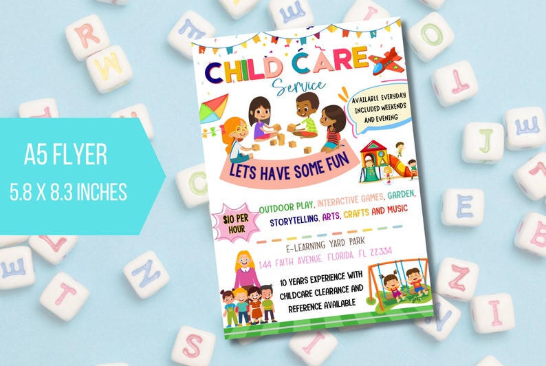EDITABLE Child Care Flyer Template, Baby Sitting, Playtime Theme ...
