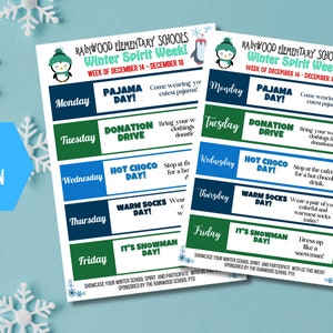 EDITABLE Winter Spirit Week Schedule Flyer Printable DIY Spirit Week ...