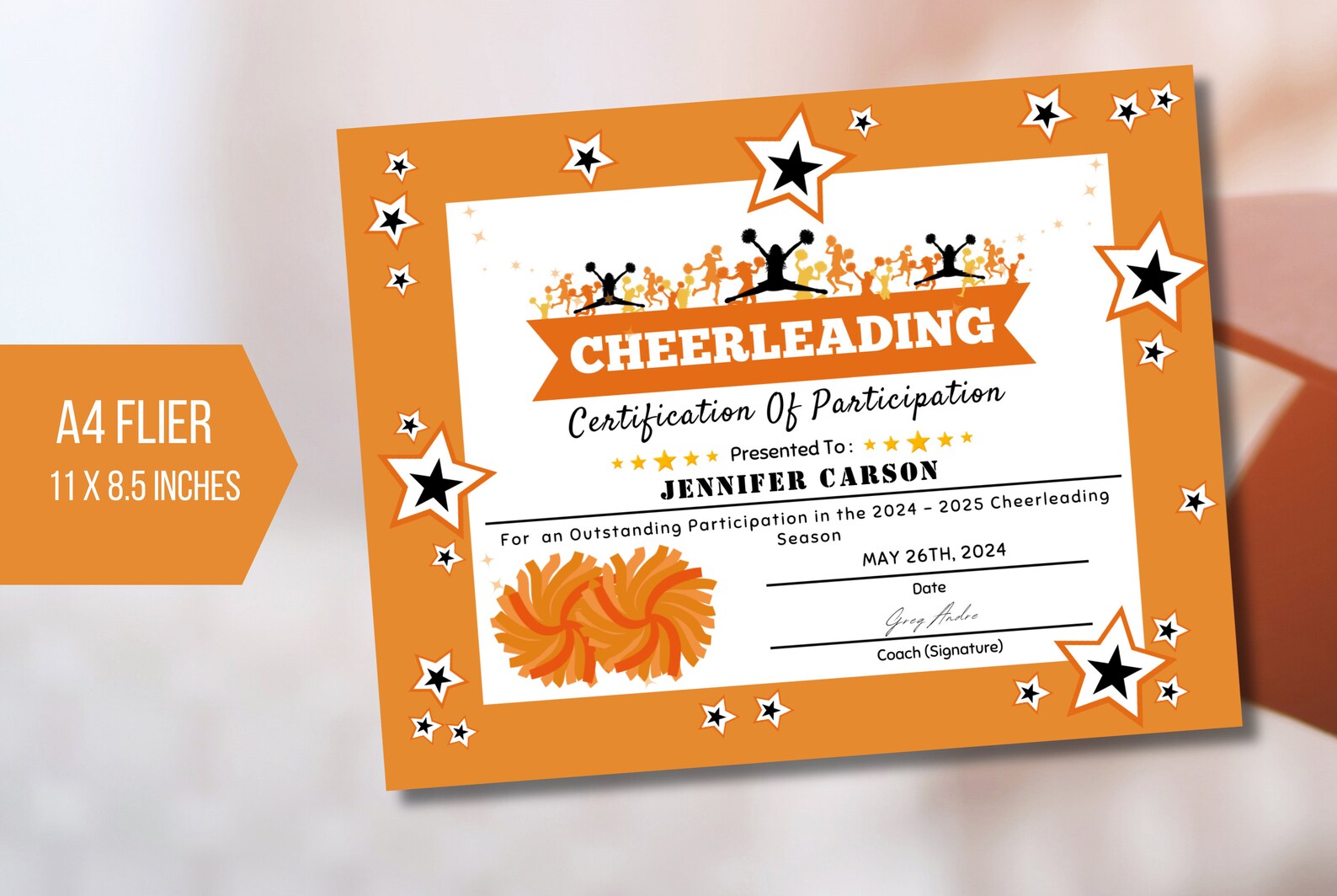 EDITABLE Cheerleader Certificate, Cheer Certificates Sports Award ...