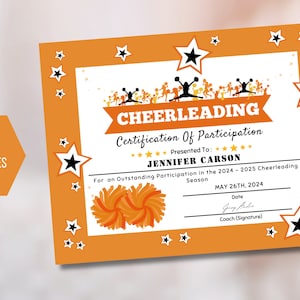 EDITABLE Cheerleader Certificate, Cheer Certificates Sports Award ...