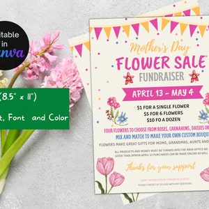 EDITABLE Mother's Day Flower Fundraiser Flyer, Printable Invite ...