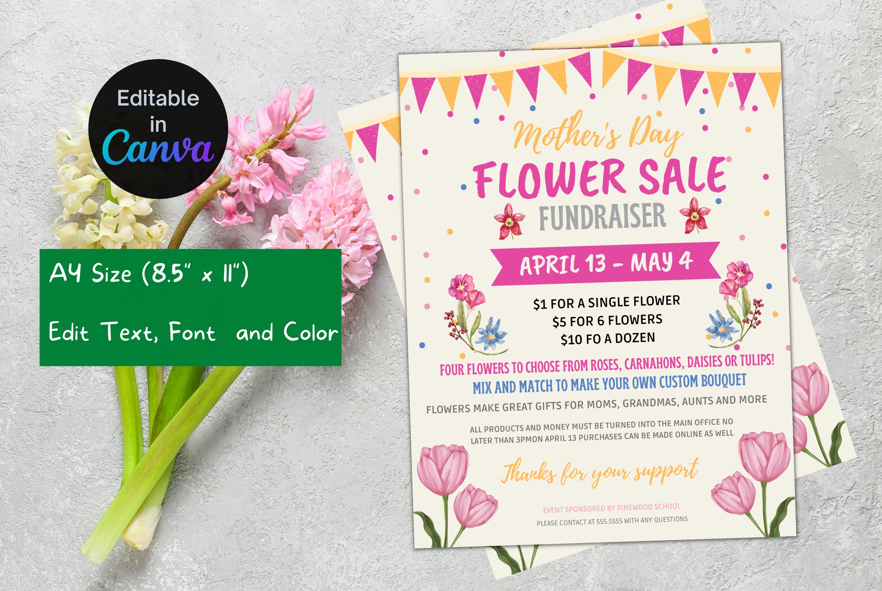 EDITABLE Mother's Day Flower Fundraiser Flyer Printable - Etsy
