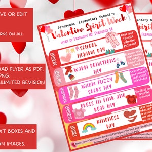 Valentines Spirit Week School Flyer. Festive Spirit Week PTO Flyer ...