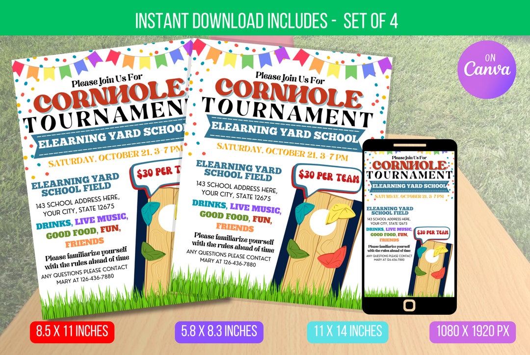EDITABLE Cornhole Tournament Flyer, Printable Cornhole Event Invite ...