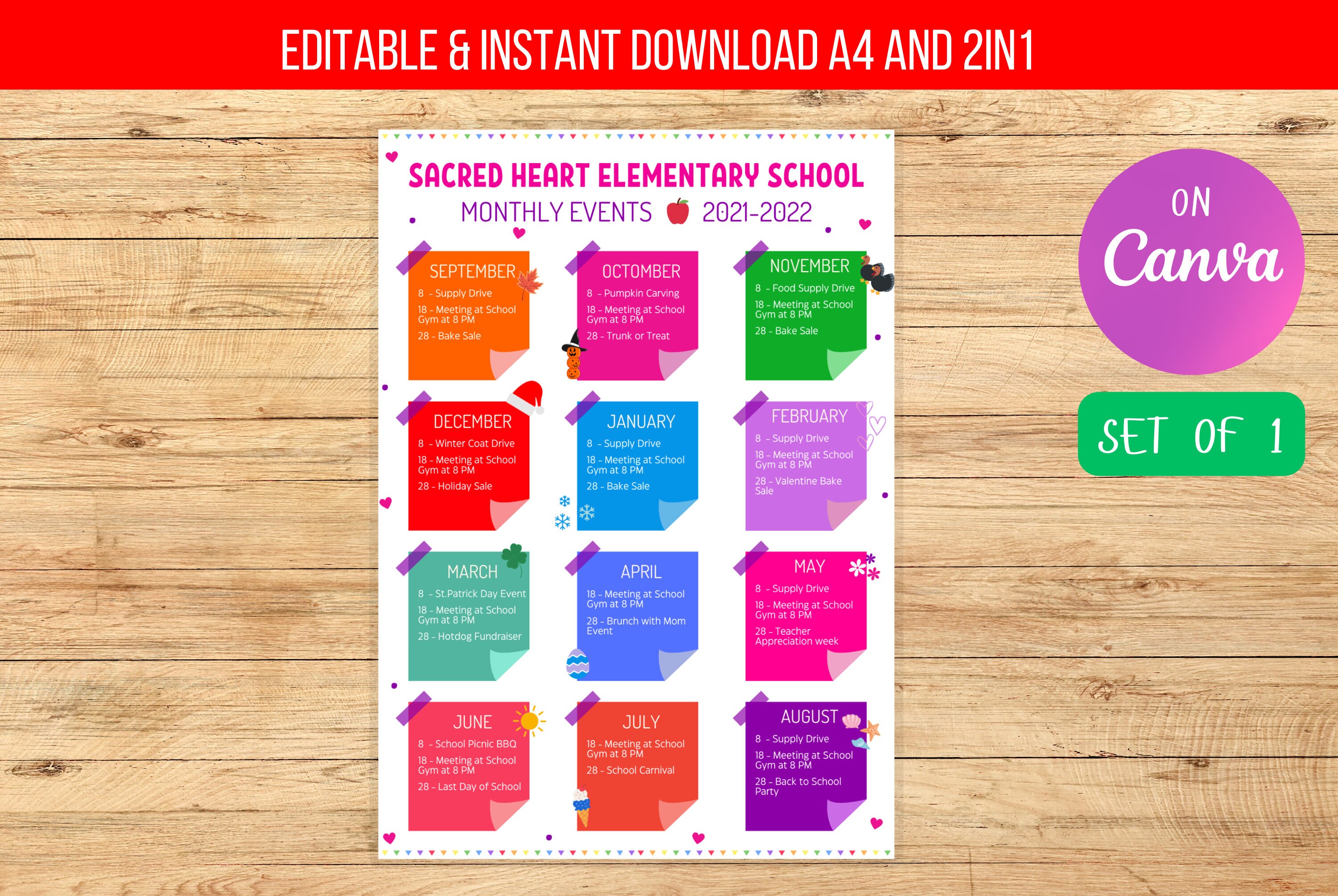 Editable Monthly Event Calendar Flyer Template, Year at a Glance ...