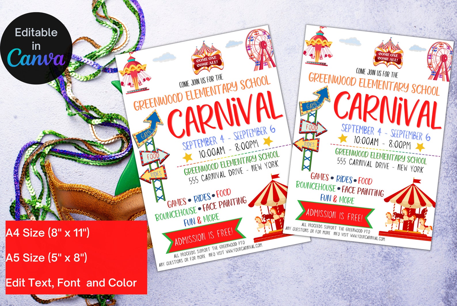 EDITABLE Carnival Flyer Printable PTA PTO Flyer School - Etsy