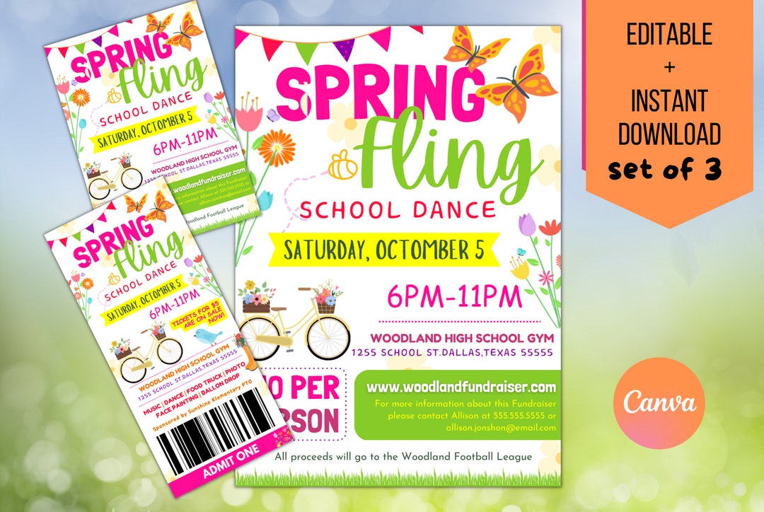 EDITABLE Spring Fling School Dance Set, Sun, Rainbow, Butterfly ...