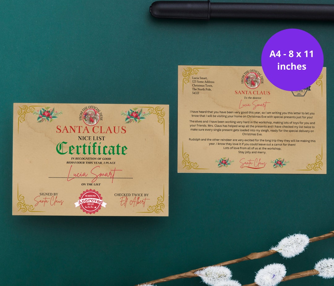 Vintage Santa Claus Nice List Certificate Template, Official Letter ...