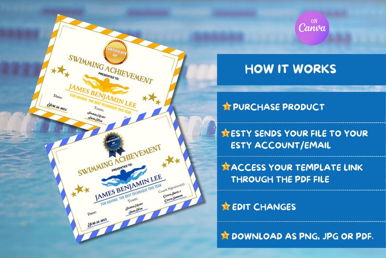 EDITABLE Swimming Award, Swimming Achievement, Swimming Certificate ...