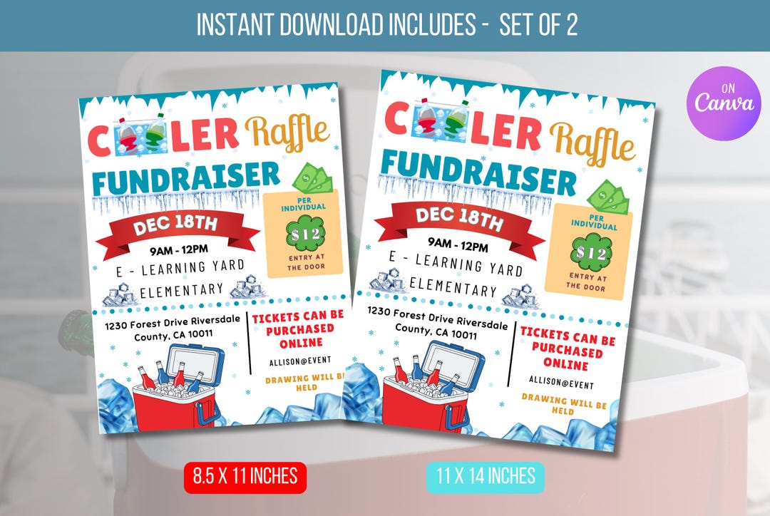 EDITABLE Cooler Raffle Ticket Fundraiser Flyer, School PTO PTA Flyer ...
