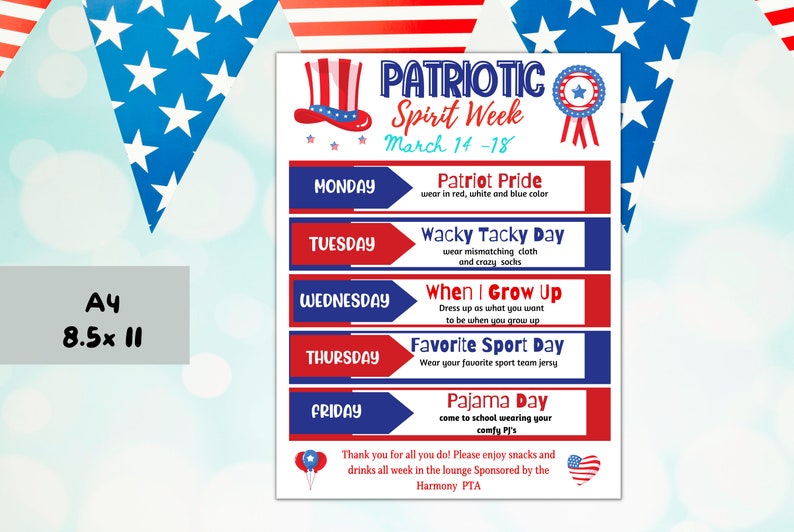 Patriot Spirit Week Editable Itinerary Schedule Printable DIY Spirit ...
