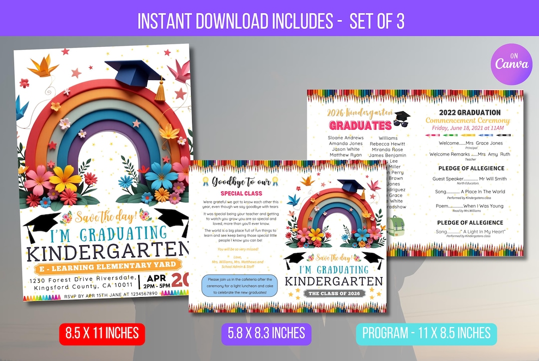 EDITABLE Kindergarten Graduation Bundle, Kindergarten Preschool Grad ...