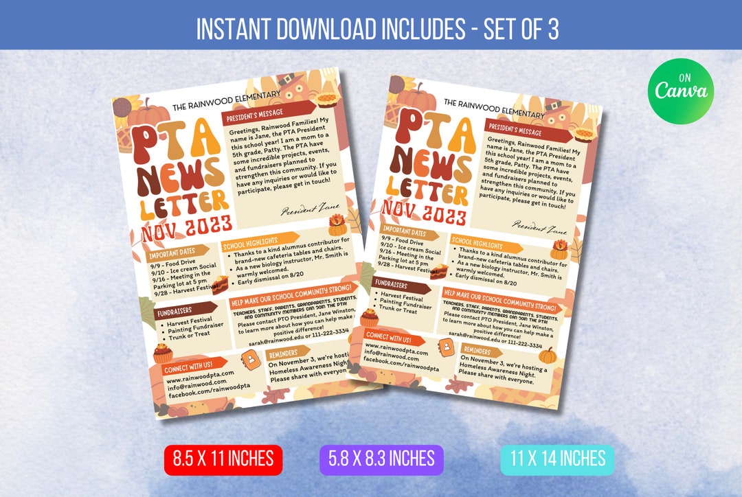 EDITABLE November PTA Newsletter Flyer Template, Printable Handout ...