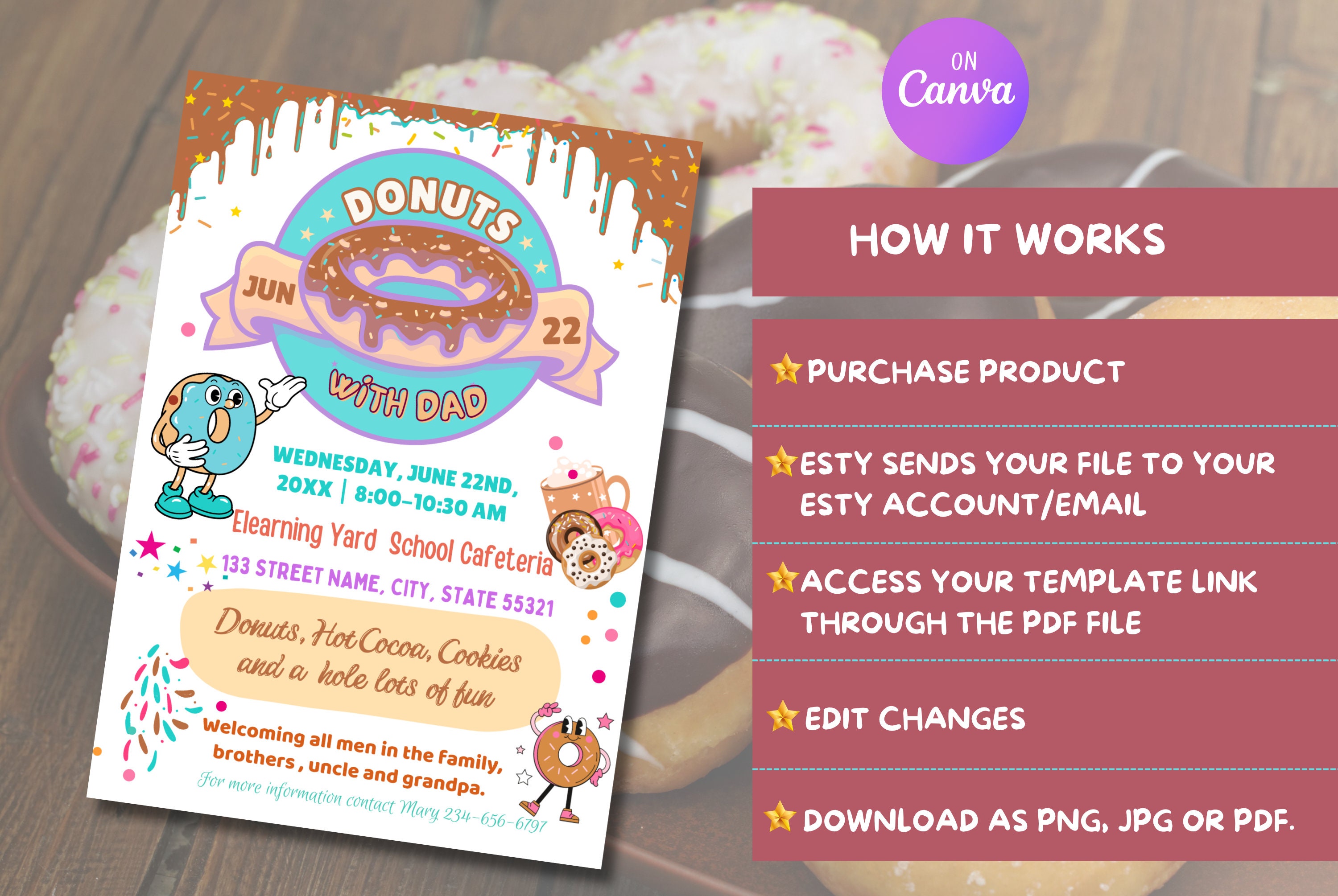 EDITABLE Donuts With Dad Flyer, Printable Donuts With Dad Invitation ...