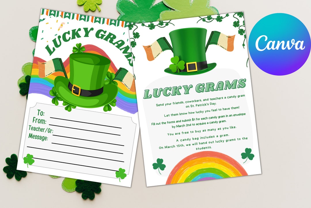 Editable St. Patricks Day Lucky Gram Fundraiser Template | School ...