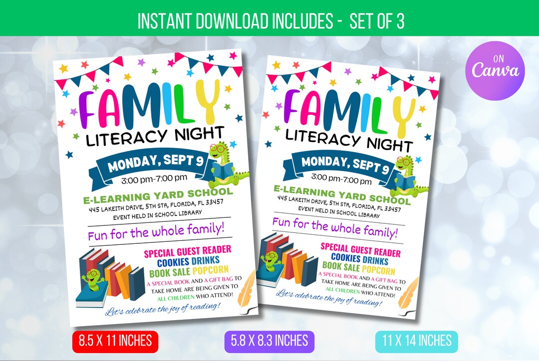 EDITABLE Family Literacy Night Flyer, PTO PTA Reading Book Sale School ...