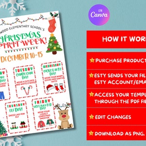 EDITABLE Christmas Spirit Week Flyer, Itinerary Schedule School Poster ...