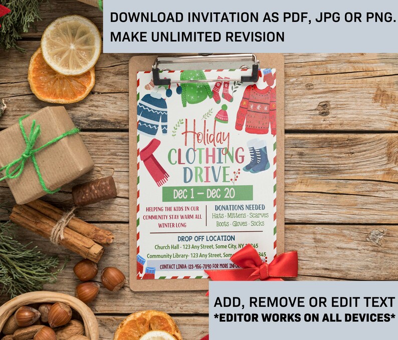 Editable Holiday Drive Card, Printable PTA PTO, Charity Church ...
