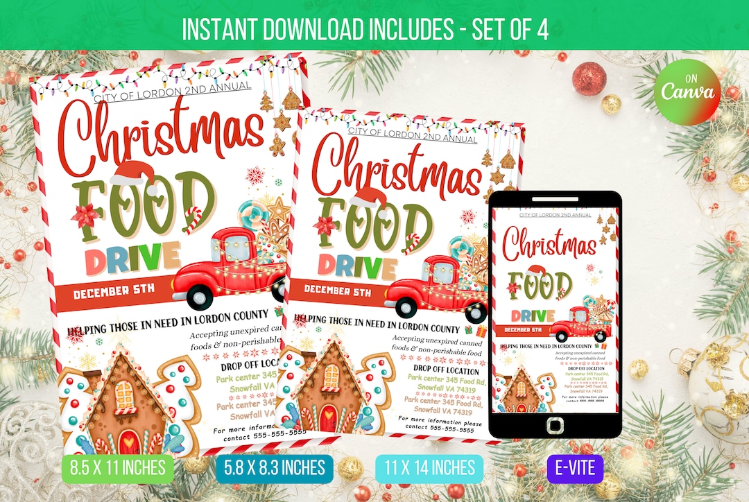 EDITABLE Christmas Food Drive Flyer, School Church Event Invite, PTA ...