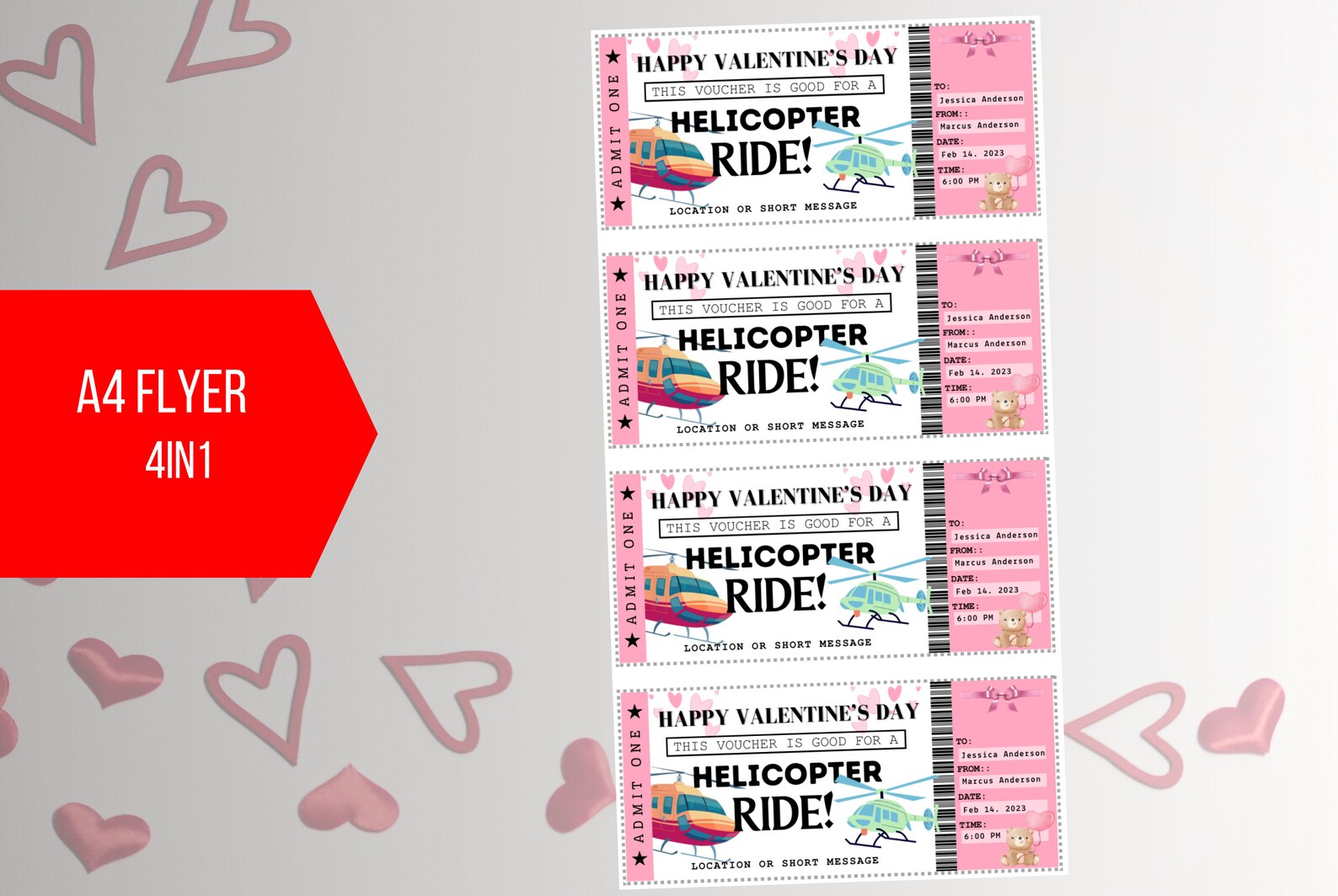 EDITABLE Valentines Day Helicopter Ride Ticket Template Personalized ...