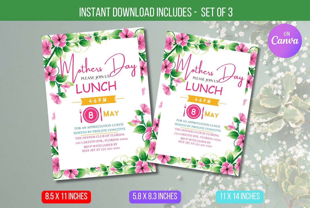 EDITABLE Mother's Day Lunch Invitation, Lunch Invite, Mother's Day ...