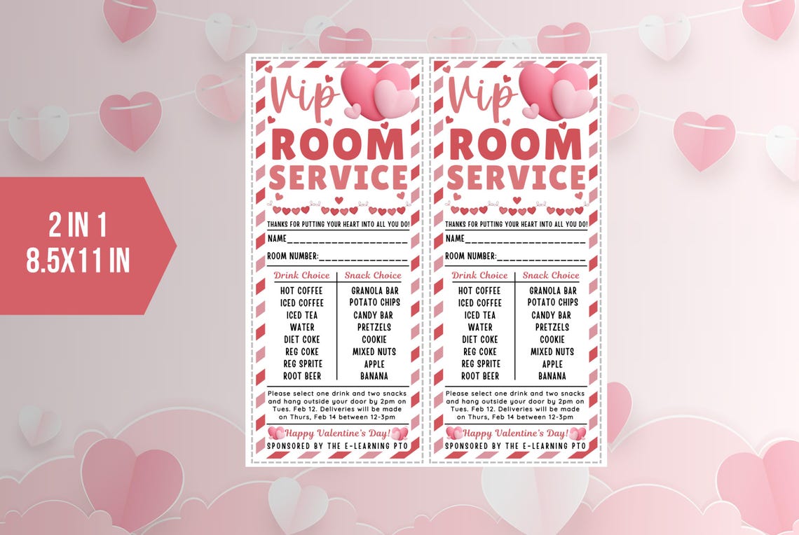 EDITABLE Happy Valentine's Day VIP Room Service Door Hanger, Teacher ...