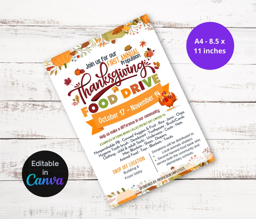 EDITABLE/PRINTABLE Thanksgiving Food Drive Flyer, Fall Food Drive Flyer ...