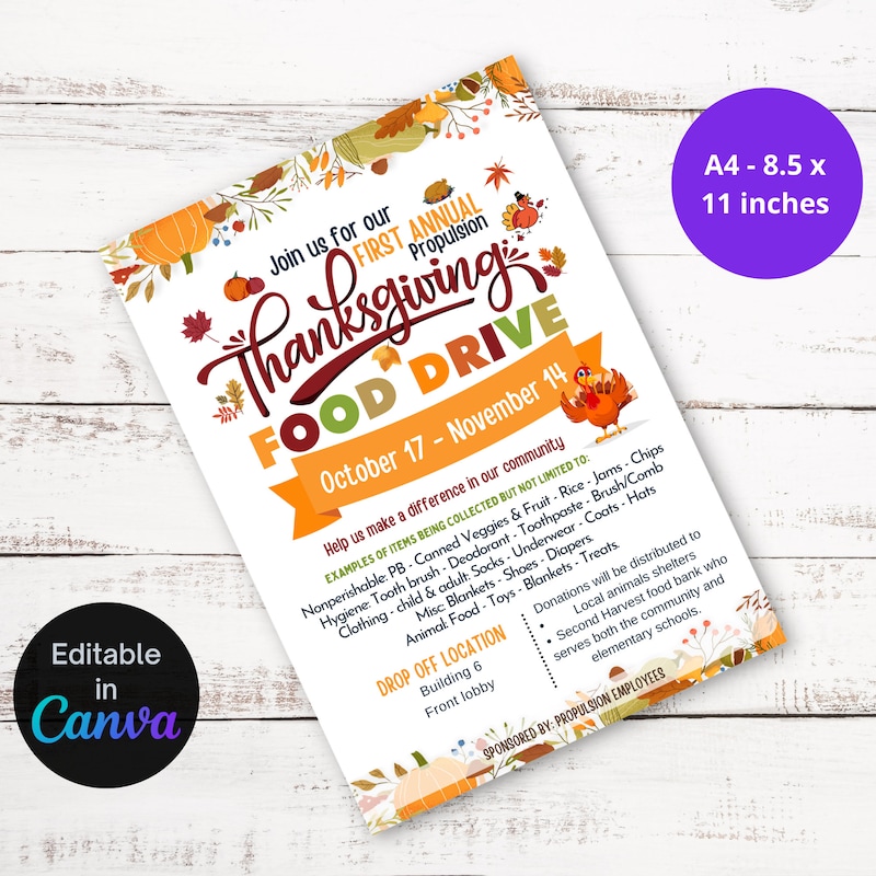 Thanksgiving Food Drive Flyer - Etsy