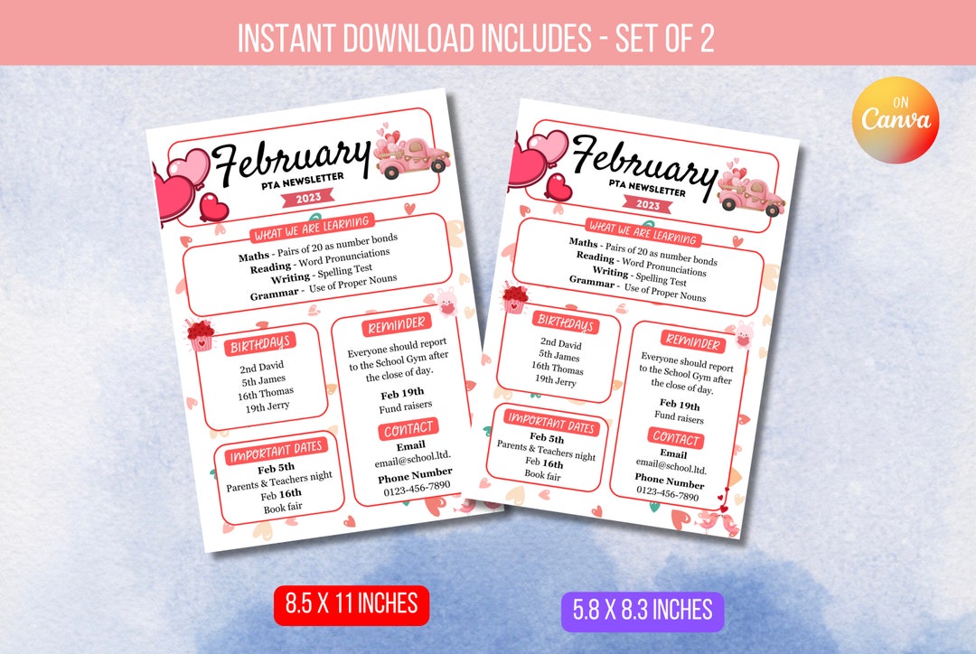 EDITABLE February Newsletter Template, Classroom Printable Handout ...