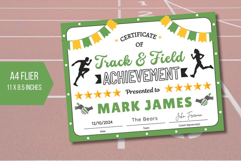 EDITABLE Track & Field Achievement Certificate, Award Certificates ...
