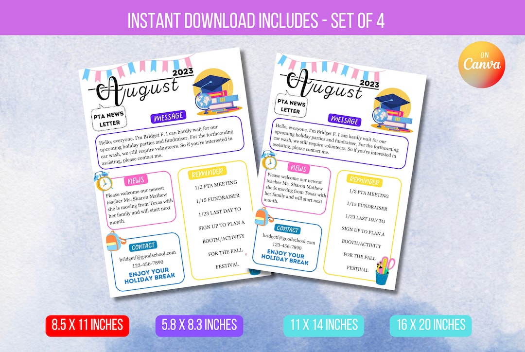 EDITABLE August Newsletter Template, Classroom Printable Handout Flyer ...