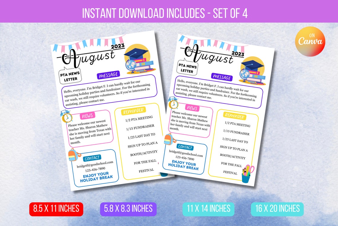 EDITABLE August Newsletter Template, Classroom Printable Handout Flyer ...