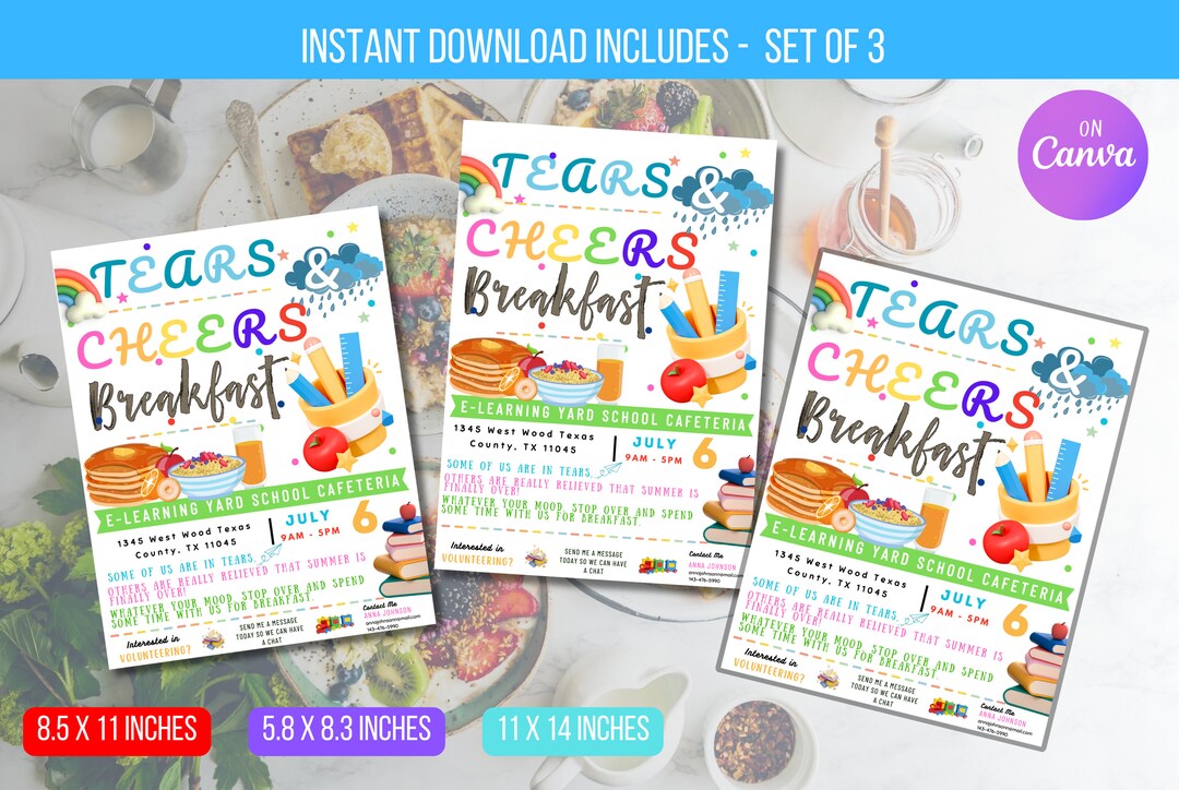 EDITABLE Tears and Cheers Breakfast, Back to School Invite PTA PTO ...
