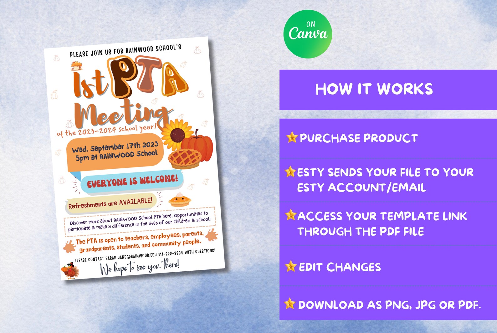 EDITABLE PTA Meeting Handout Flyer School Information Meeting - Etsy