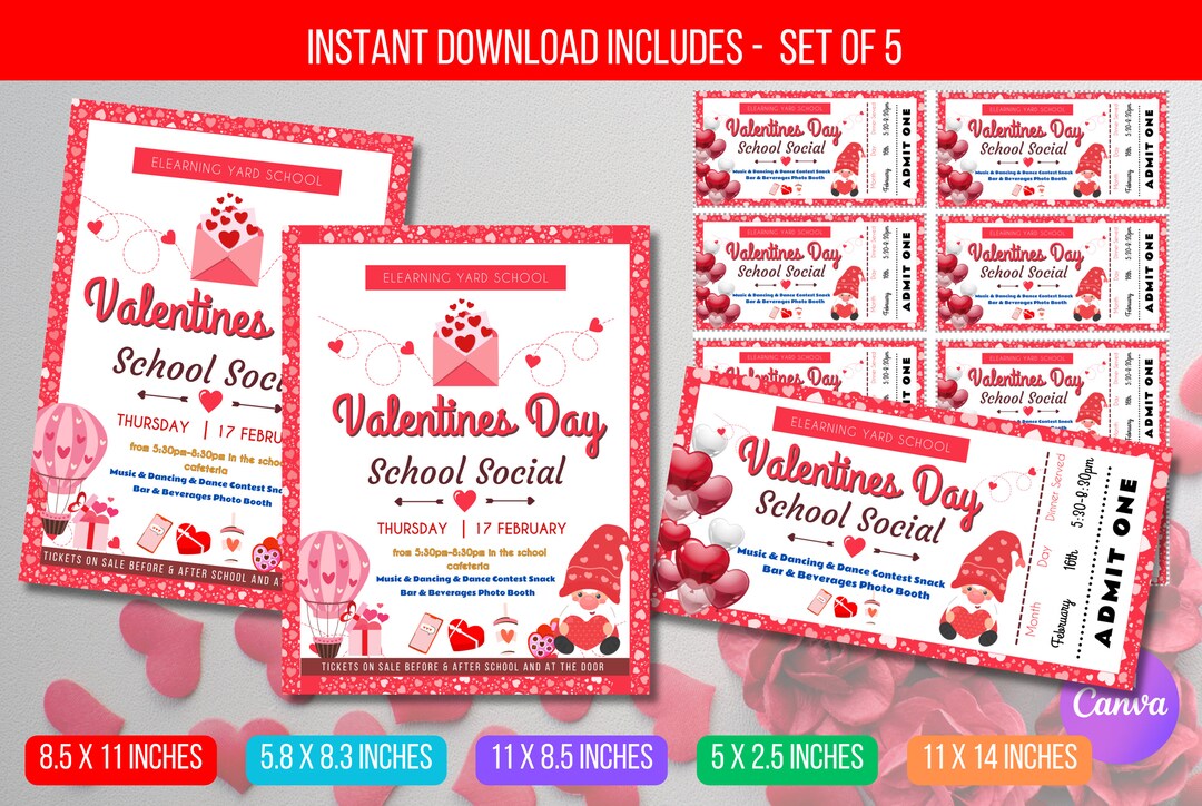 EDITABLE Valentines Day School Social and Dance Flyer, Valentine Event ...