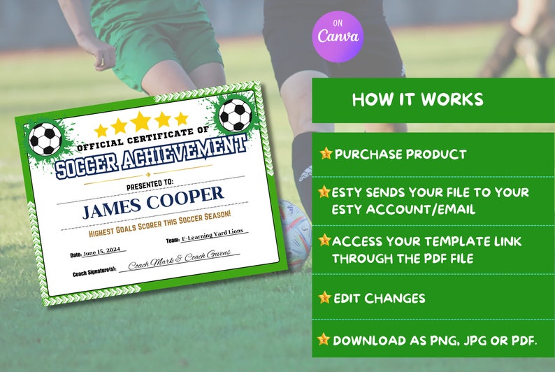 EDITABLE Soccer Award Certificate, Team Soccer Award Cert, Soccer Party ...