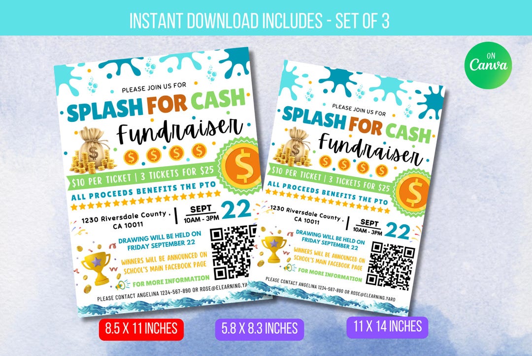 EDITABLE Splash for Cash Fundraiser Flyer, School Fundraiser, Summer ...