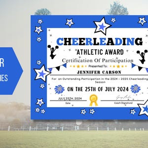 EDITABLE Cheerleader Certificate, Cheer Certificates Sports Award ...