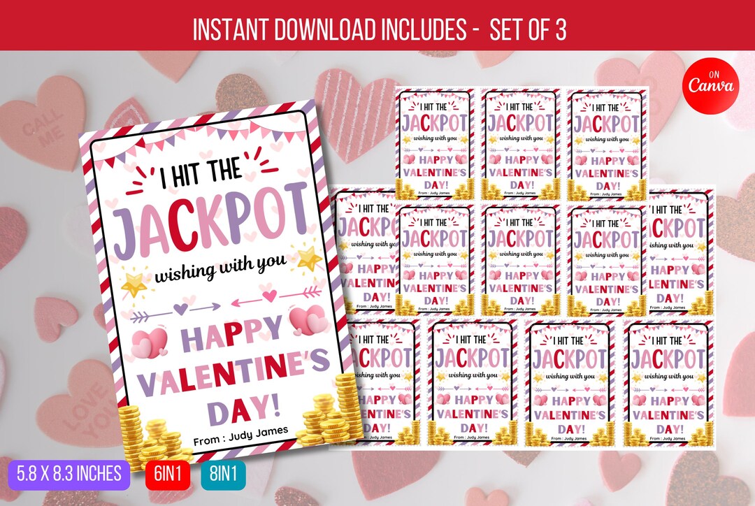 EDITABLE Hit the Jackpot Working With You, Valentine's Day Tag ...