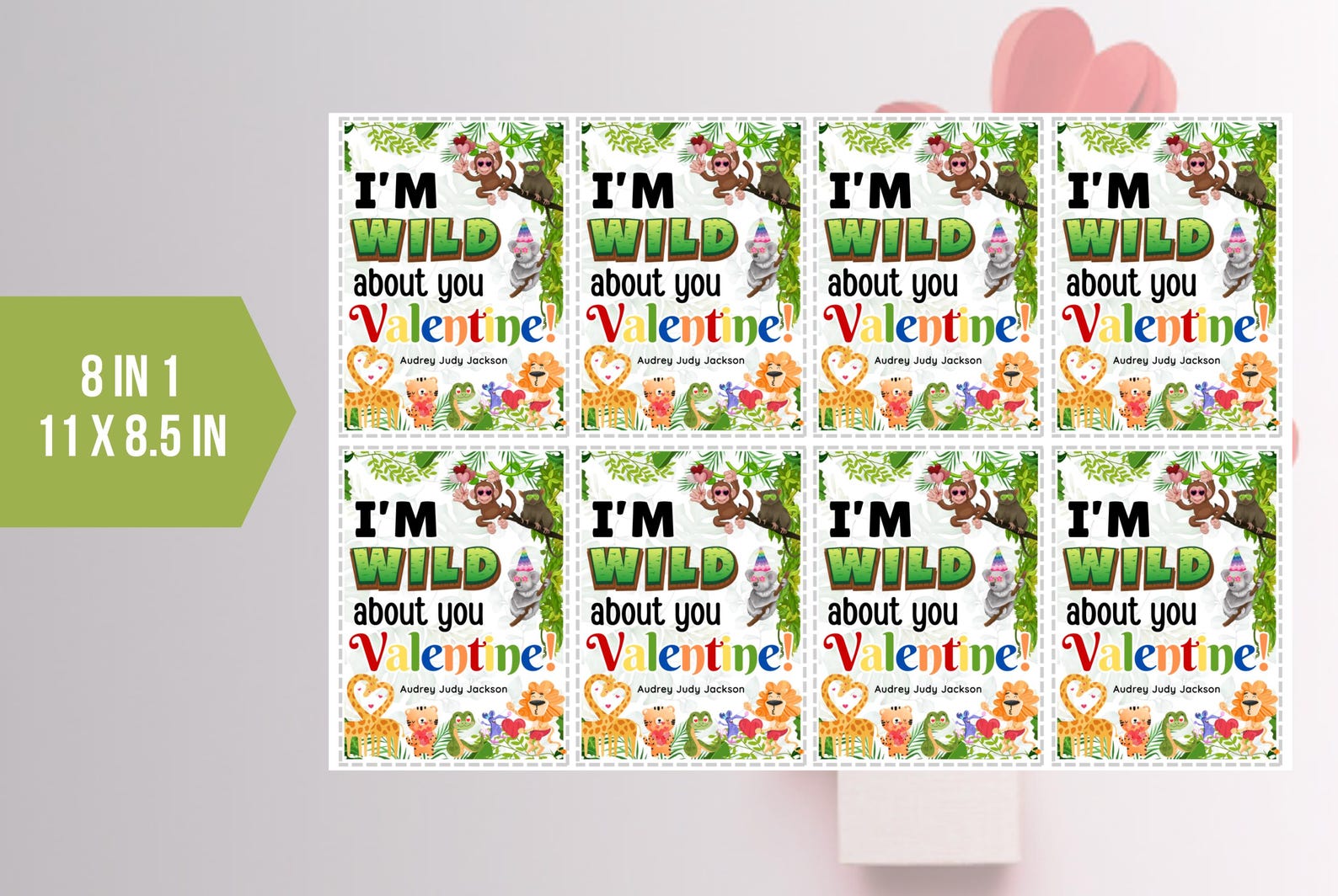 EDITABLE I'm Wild About You Jungle Valentine Day Tag, Classroom Friend ...