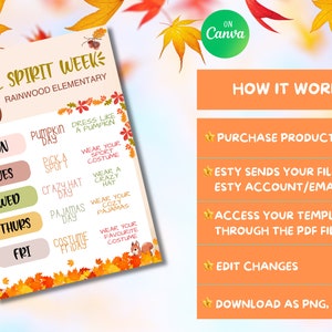 EDITABLE Fall Spirit Week Schedule Template, Printable Spirit Week ...