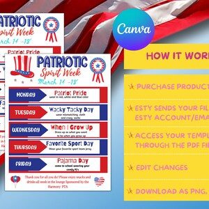 Patriot Spirit Week Editable Itinerary Schedule | Printable DIY Spirit Week | School PTO/ PTA ...