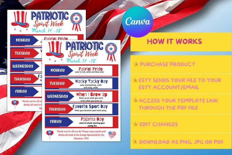 Patriot Spirit Week Editable Itinerary Schedule Printable - Etsy