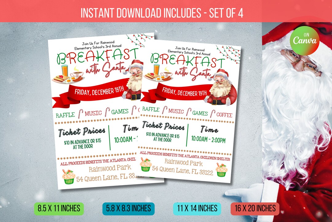 EDITABLE Breakfast With Santa Flyer, Printable Breakfast Invitation ...