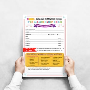 Printable/editable PTO PTA Membership Form, Pto/pta Parent Volunteer ...