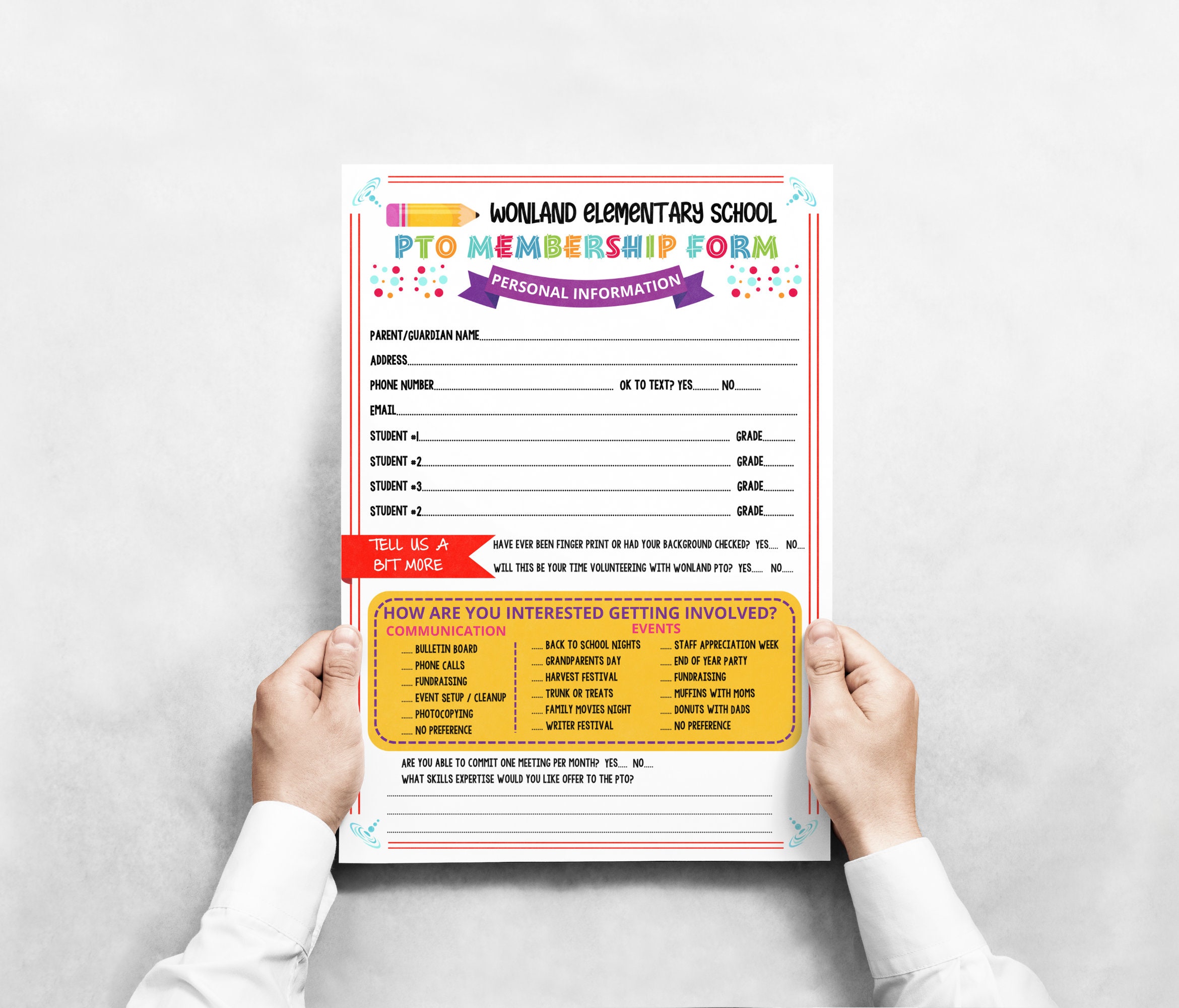 Printable/editable PTO PTA Membership Form, Pto/pta Parent Volunteer ...